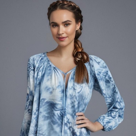 Jennifer Lopez | Tops | Jennifer Lopez Blue Peasant Blouse | Poshmark